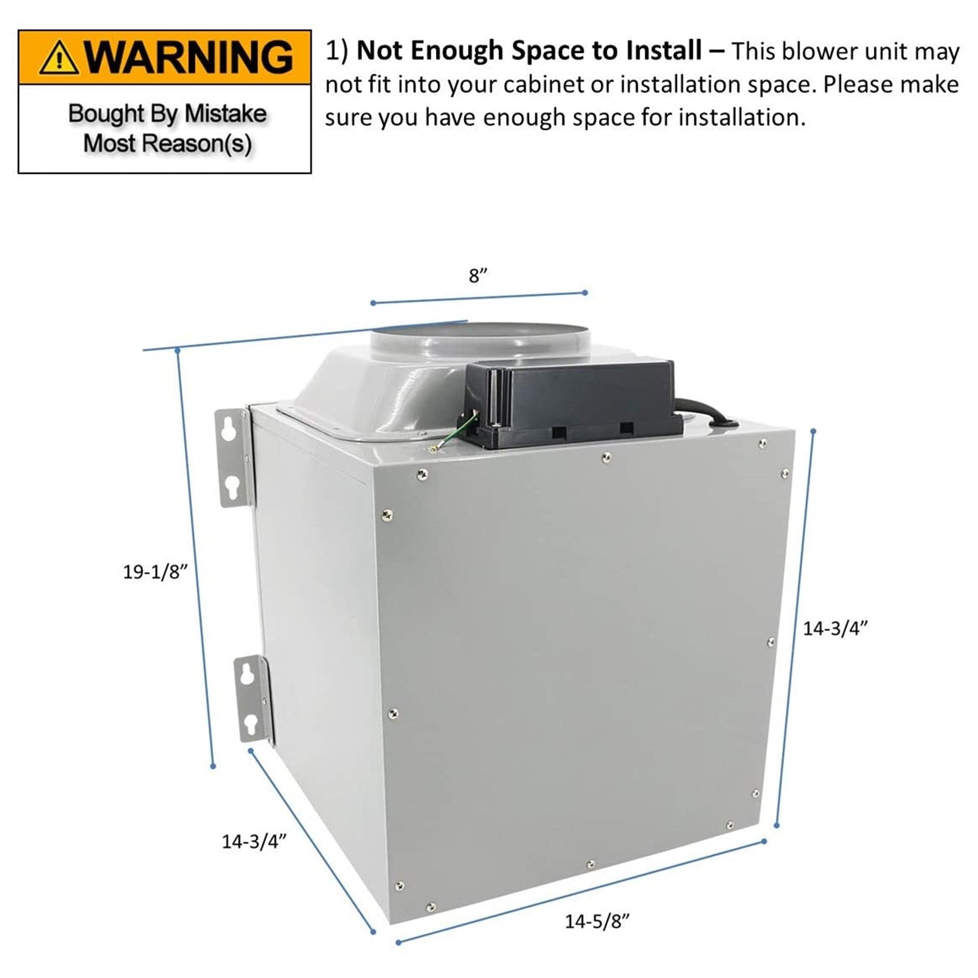 Awoco RH-SP08-BLW Powerful 8" Inline Blower Unit for Split Range Hoods